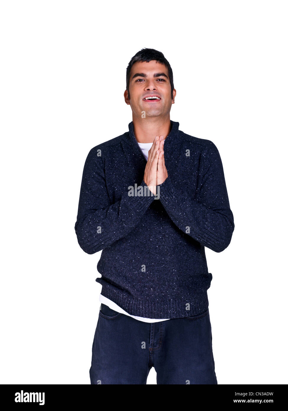 Man with hands together, portrait Stock Photo - Alamy