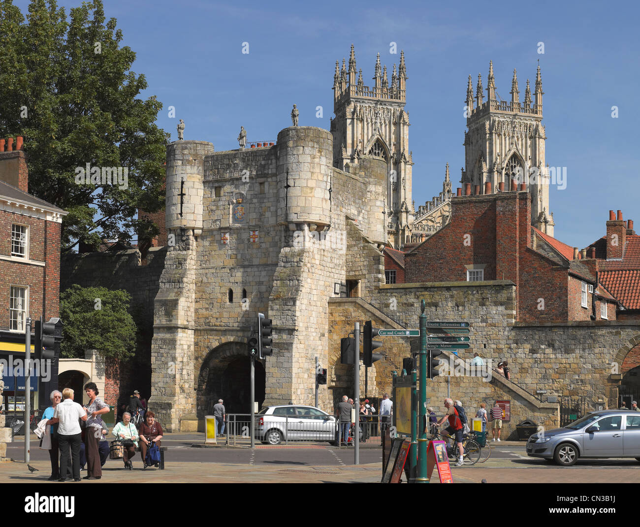 Bootham Bar section of the City Walls and the Minster in summer York ...