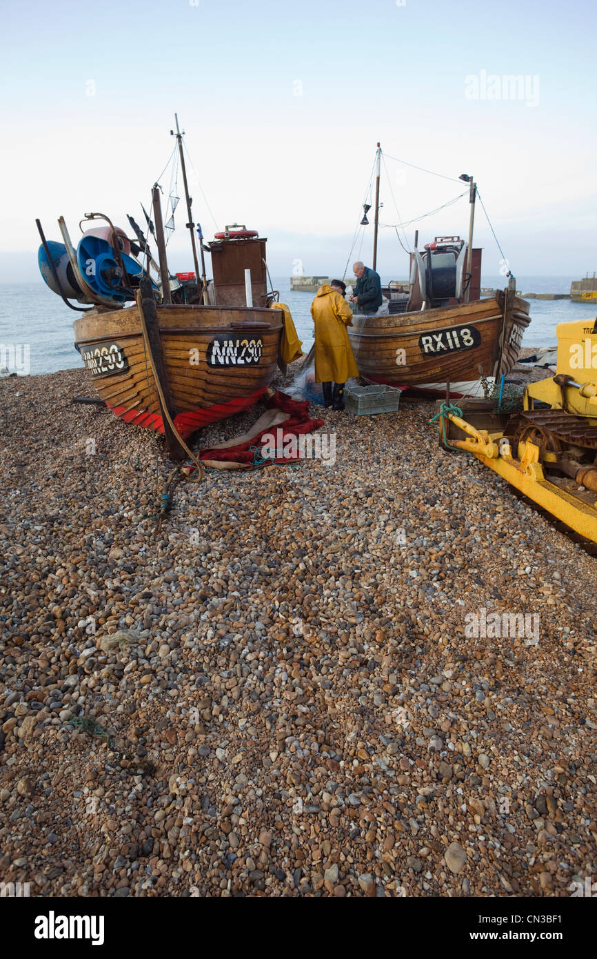 England, East Sussex, Hastings, The Stade, Fishermen Sorting their ...