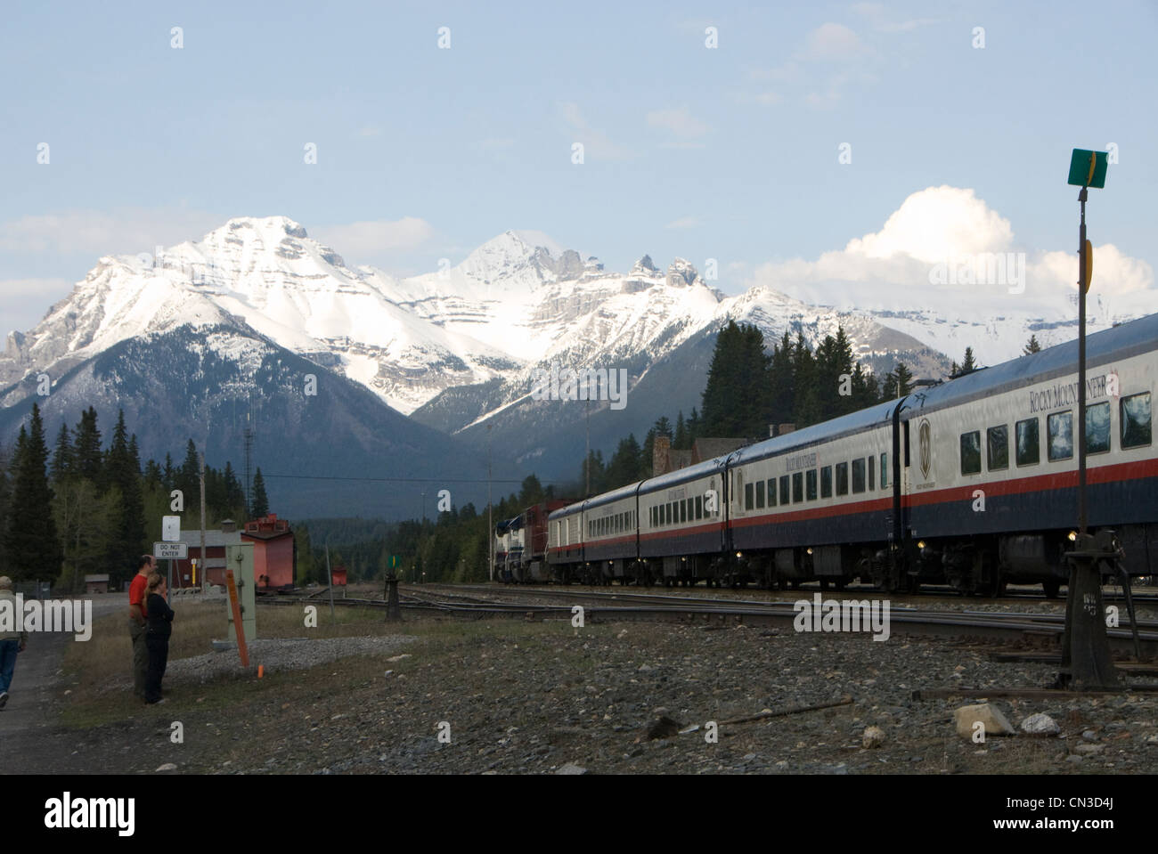 Rocky Mountaineer tourist train at Banff, Alberta, Canada Stock Photo ...