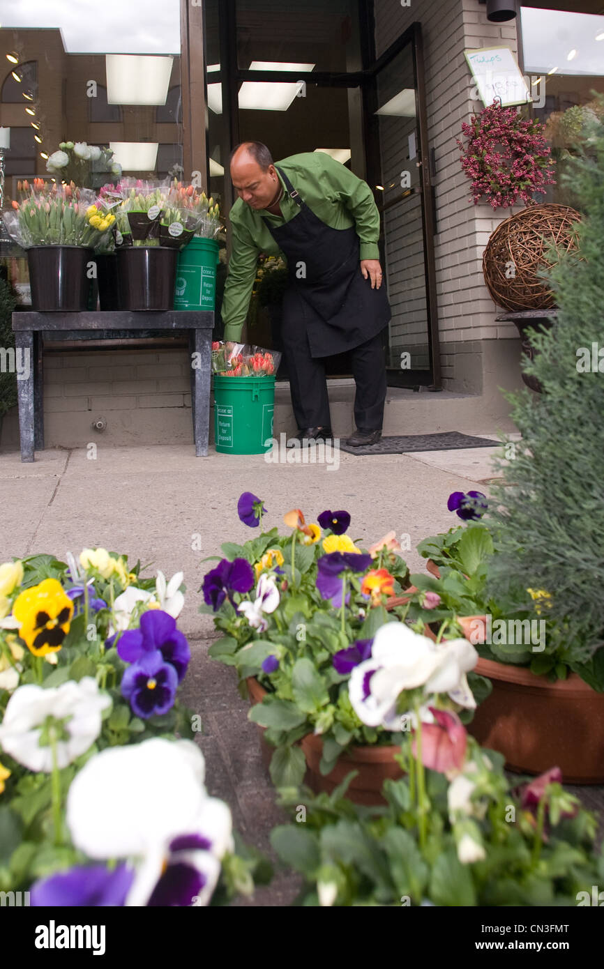 Employees at Boxwoods flower shop in London prepare for one of the ...