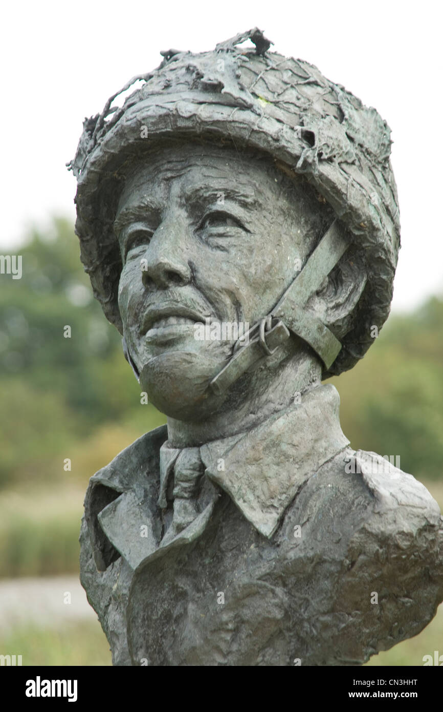 Statue of Major John Howard at Pegasus Bridge marking the landing of ...