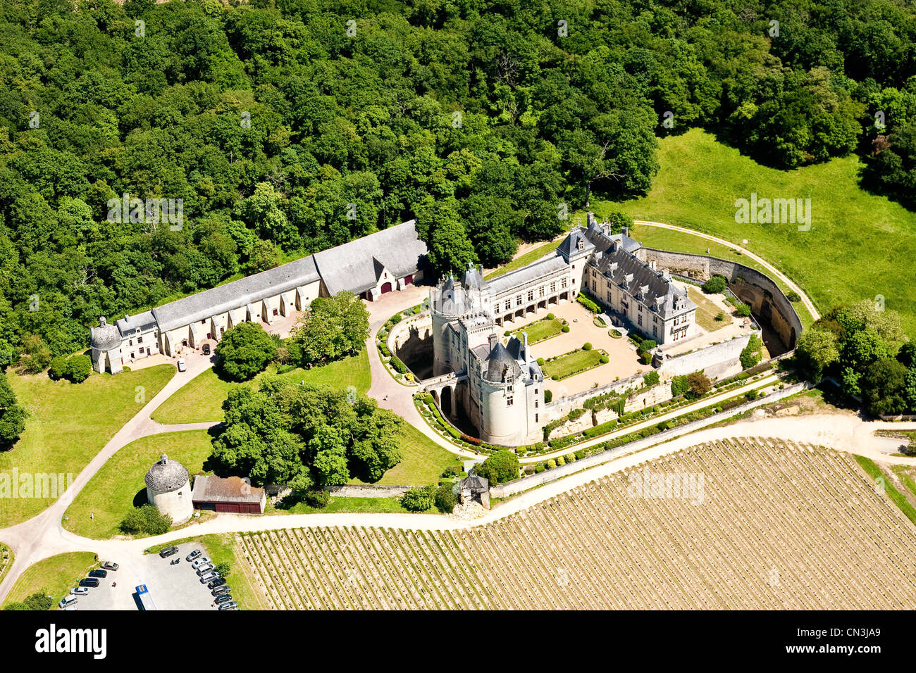 France, Maine et Loire, Breze, the dry moat of the castle are the ...