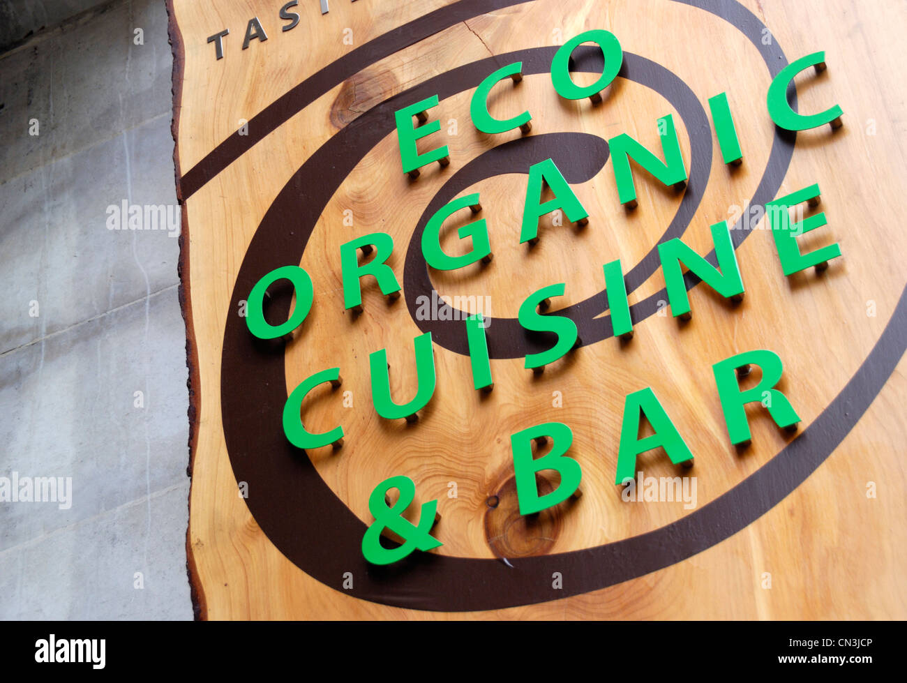 Eco Organic Cuisine and Bar ‘ sign outside a restaurant, London, UK ...