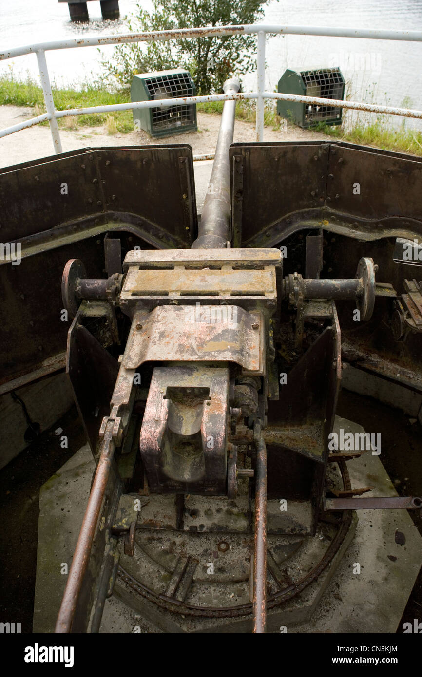 German gun pit at Pegasus Bridge marking the landing of British gliders ...