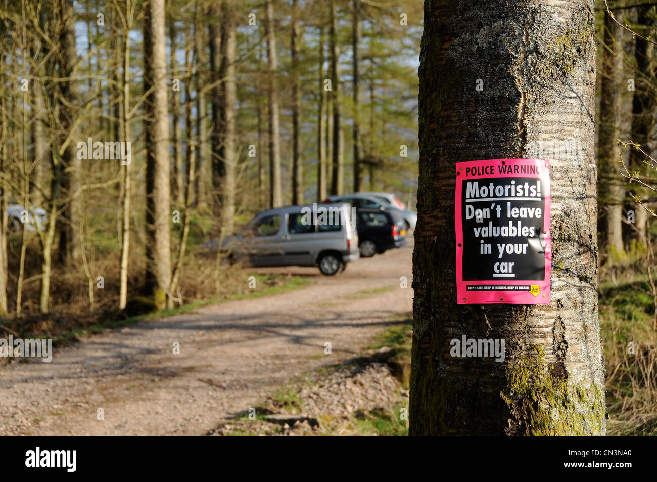 Police warning sign on a tree Stock Photo - Alamy