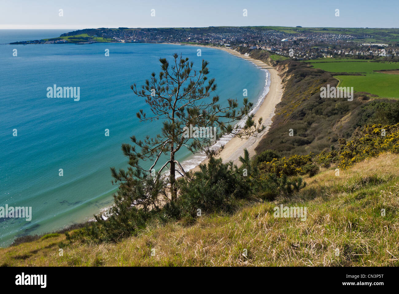 View of Swanage, Dorset, and its Bay taken from coastal footpath just ...