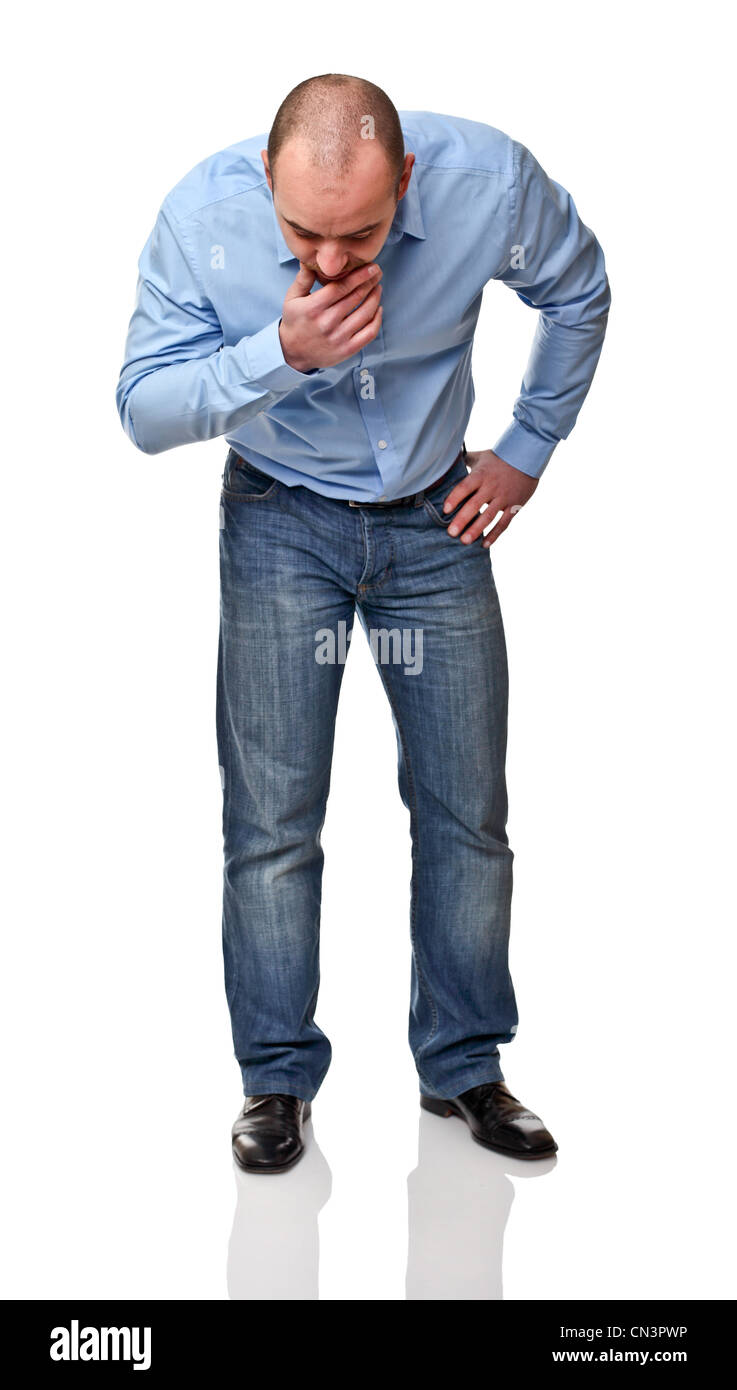 caucasian man look down isolated on white Stock Photo - Alamy