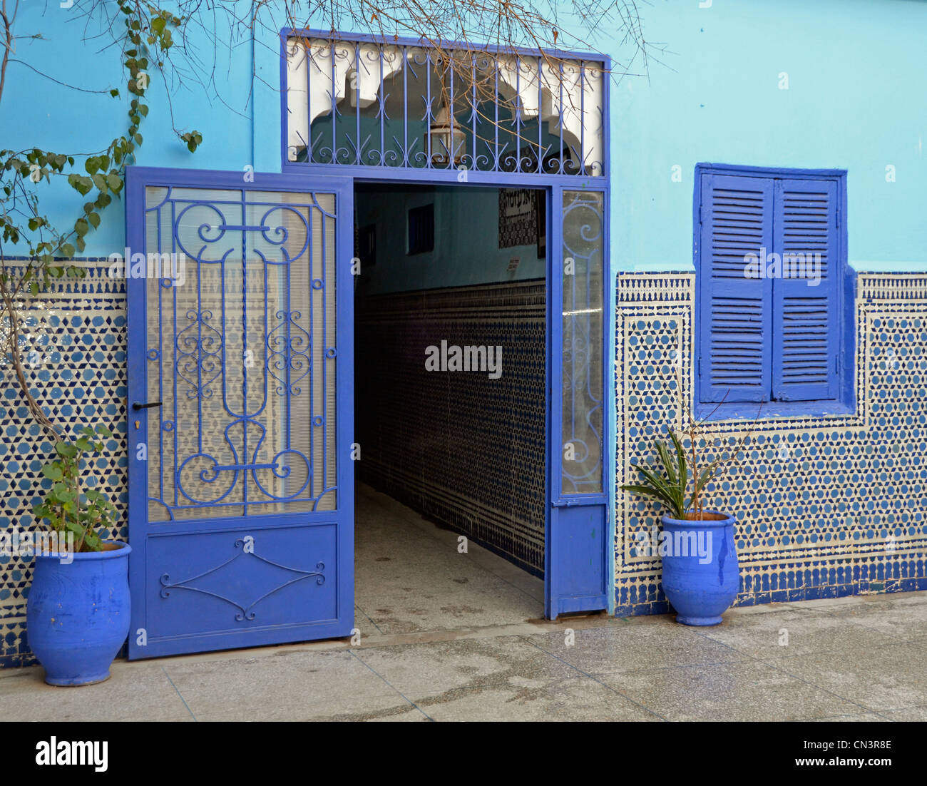 Exterior of Jewish synagogue building, Marrakech, Morocco Stock Photo ...