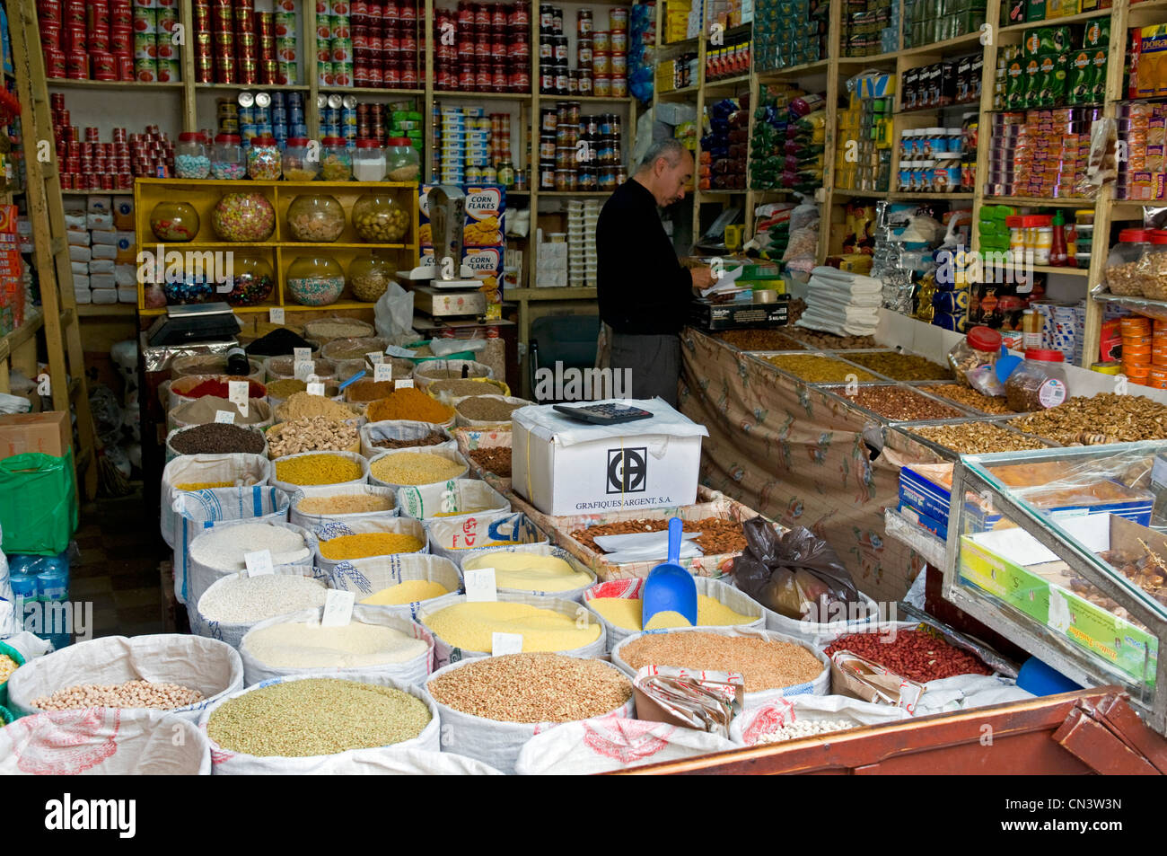 Morocco, Tangier Tetouan Region, Tangier, market at the Grand Socco ...