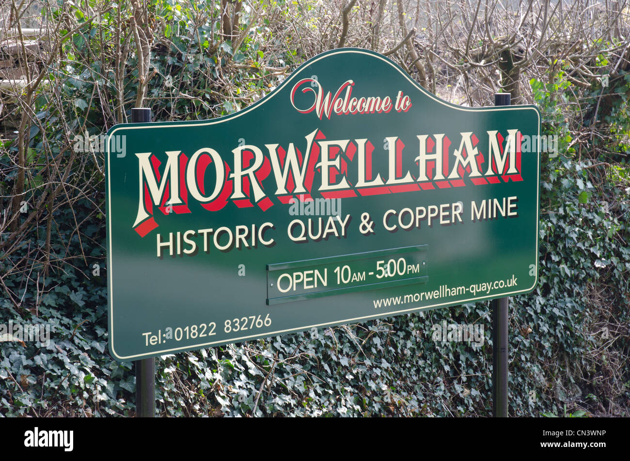 The welcome sign at Morwellham Quay working museum, Devon England UK ...