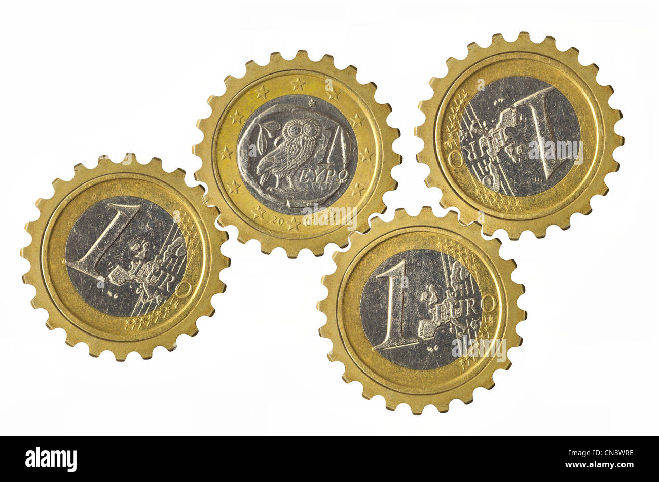 Gears with euro coins inside isolated on white background Stock Photo ...