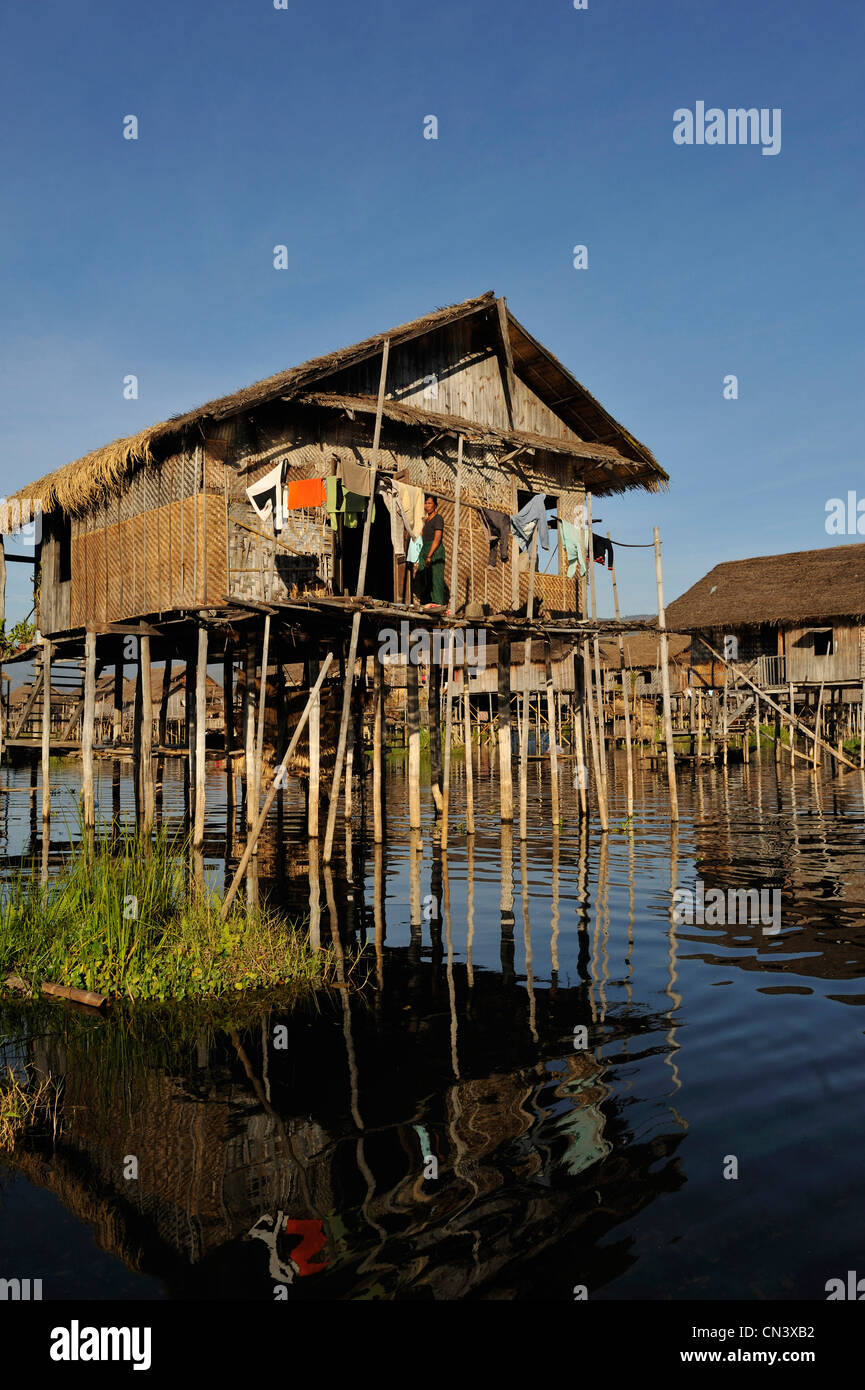 Myanmar (Burma), Shan State, Inle Lake, Nampan village, stilt houses ...