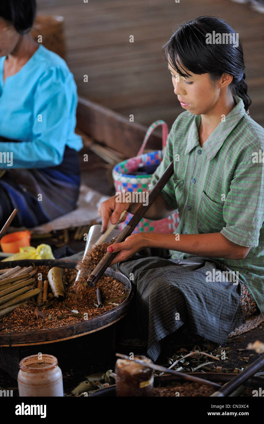 Myanmar (Burma), Shan State, Inle Lake, Nampan village, making Burmese ...