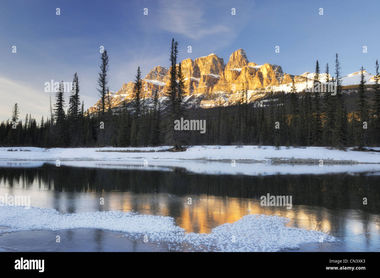 Castle Mountain and Bow River, Banff National Park, Alberta Stock Photo - Alamy