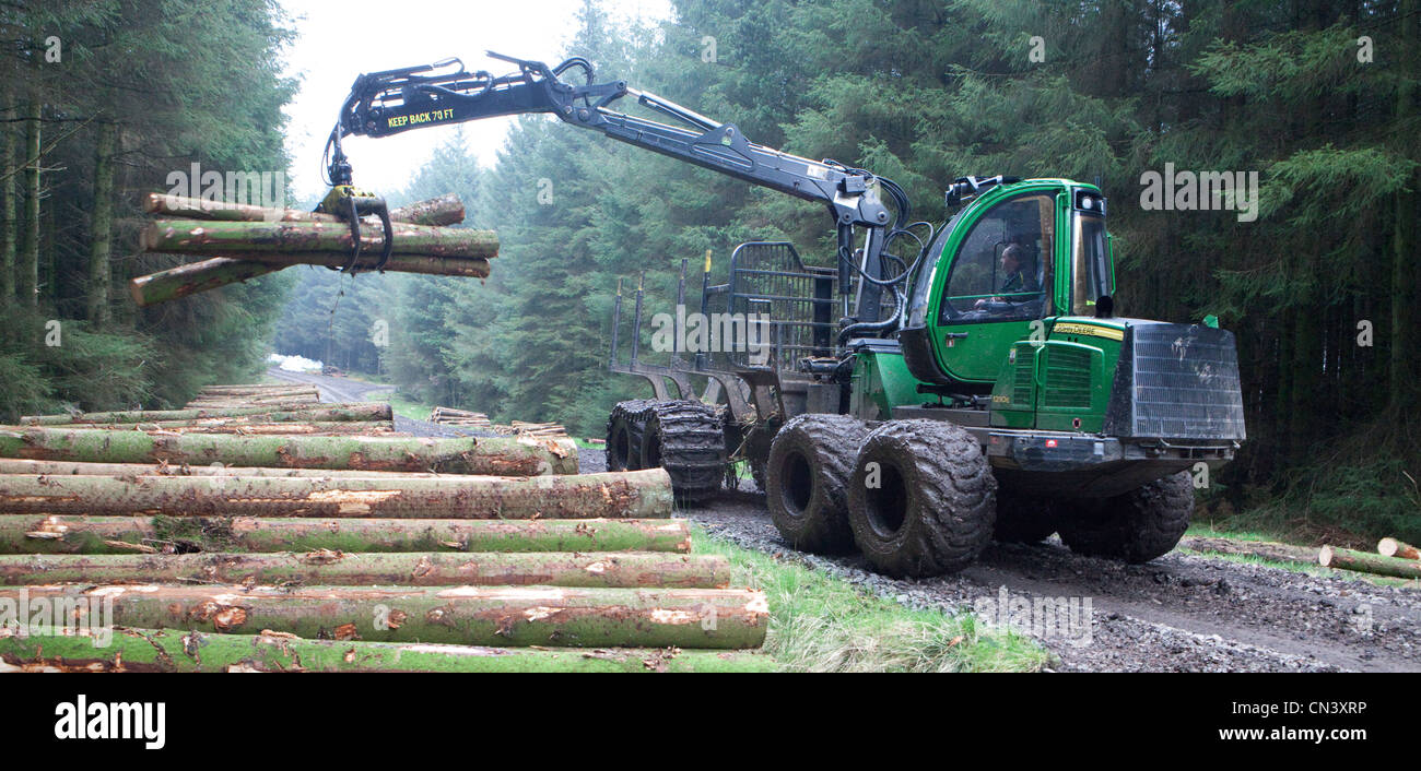 Commercial forestry a forwarder, all terrain vehicle, working picking ...