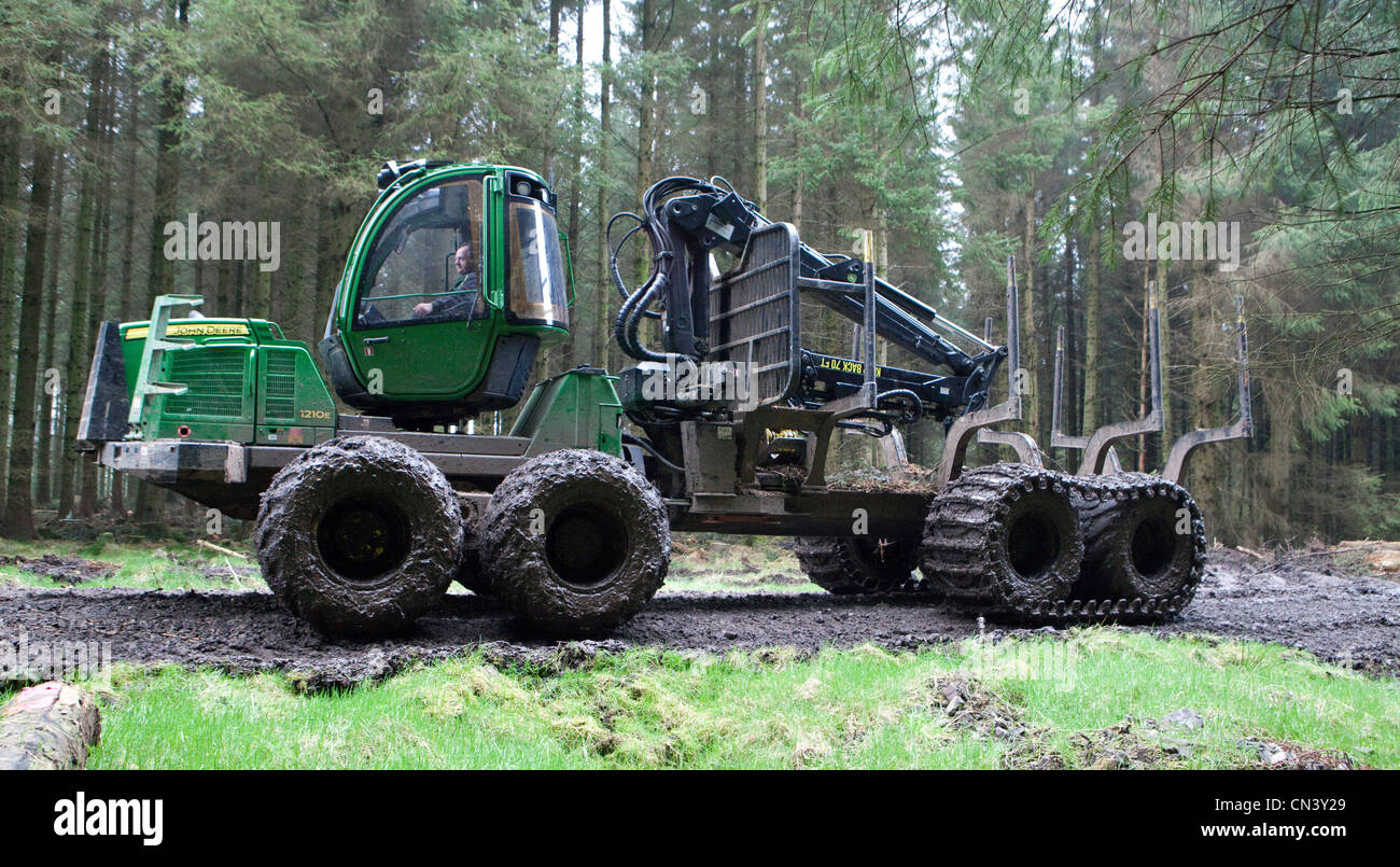 Commercial forestry a forwarder, all terrain vehicle, working picking ...