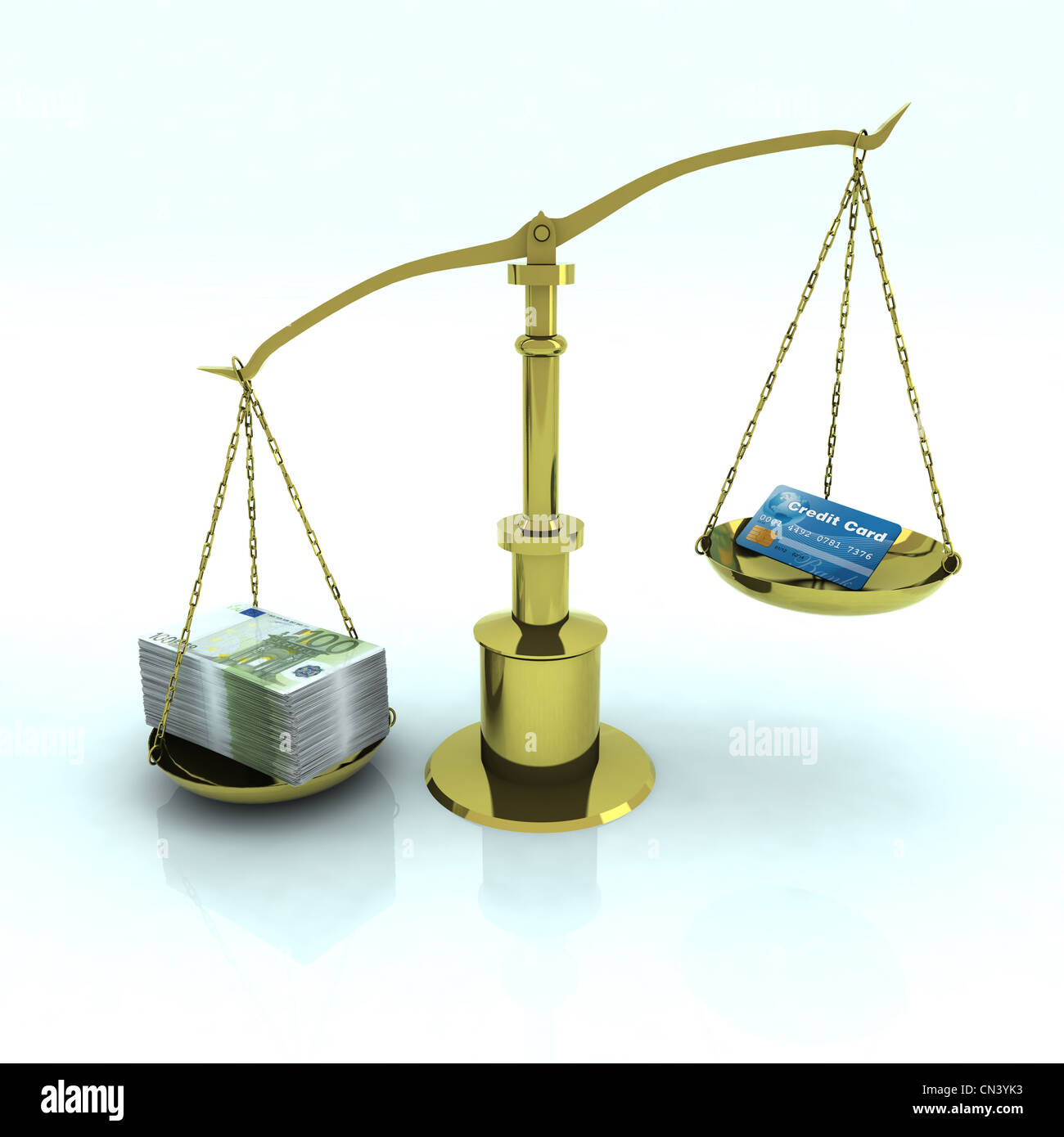 credit card and euro bank notes on golden balance scale Stock Photo - Alamy