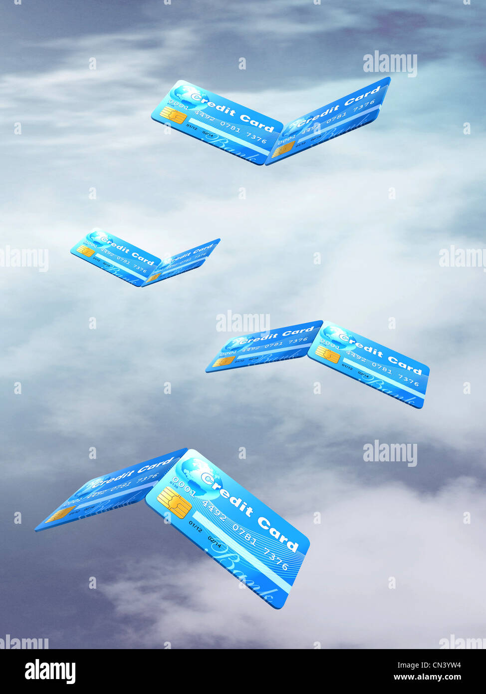 credit cards as a bird flying in the sky, 3d illustration Stock Photo ...