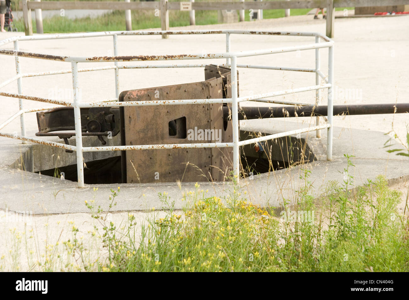 German gun pit at Pegasus Bridge marking the landing of British gliders ...