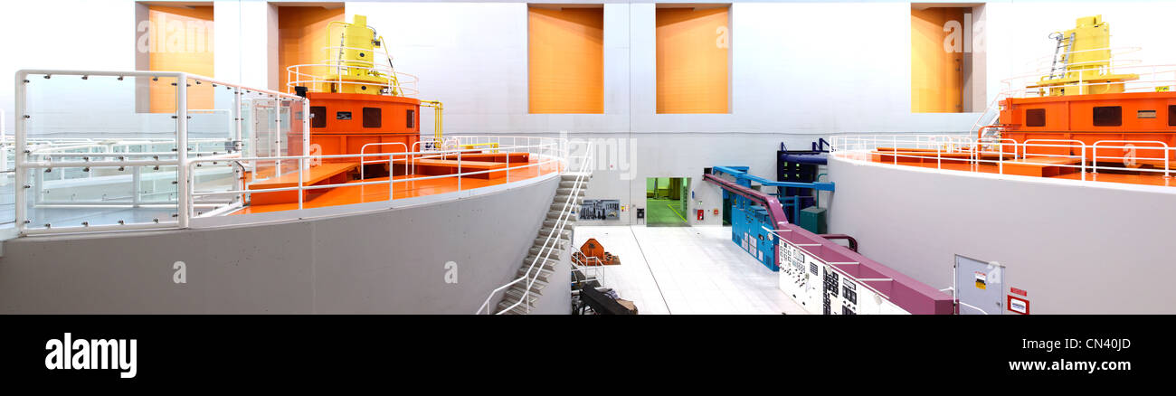 Power house panorama, Bonneville dam electrical turbines generators OR ...