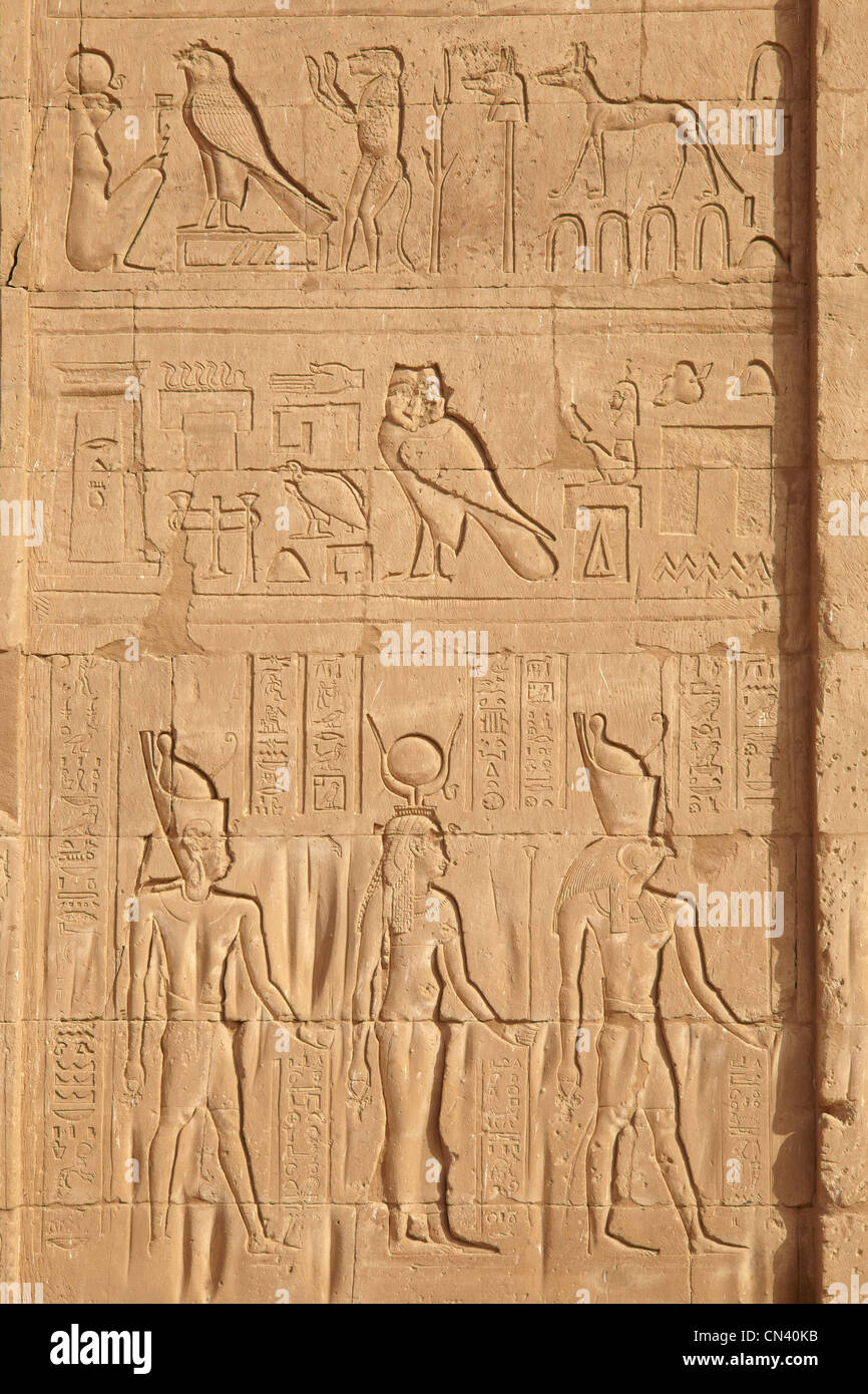 Egypt - Edfu, Temple of Horus, relief of the wall inside the Horus ...