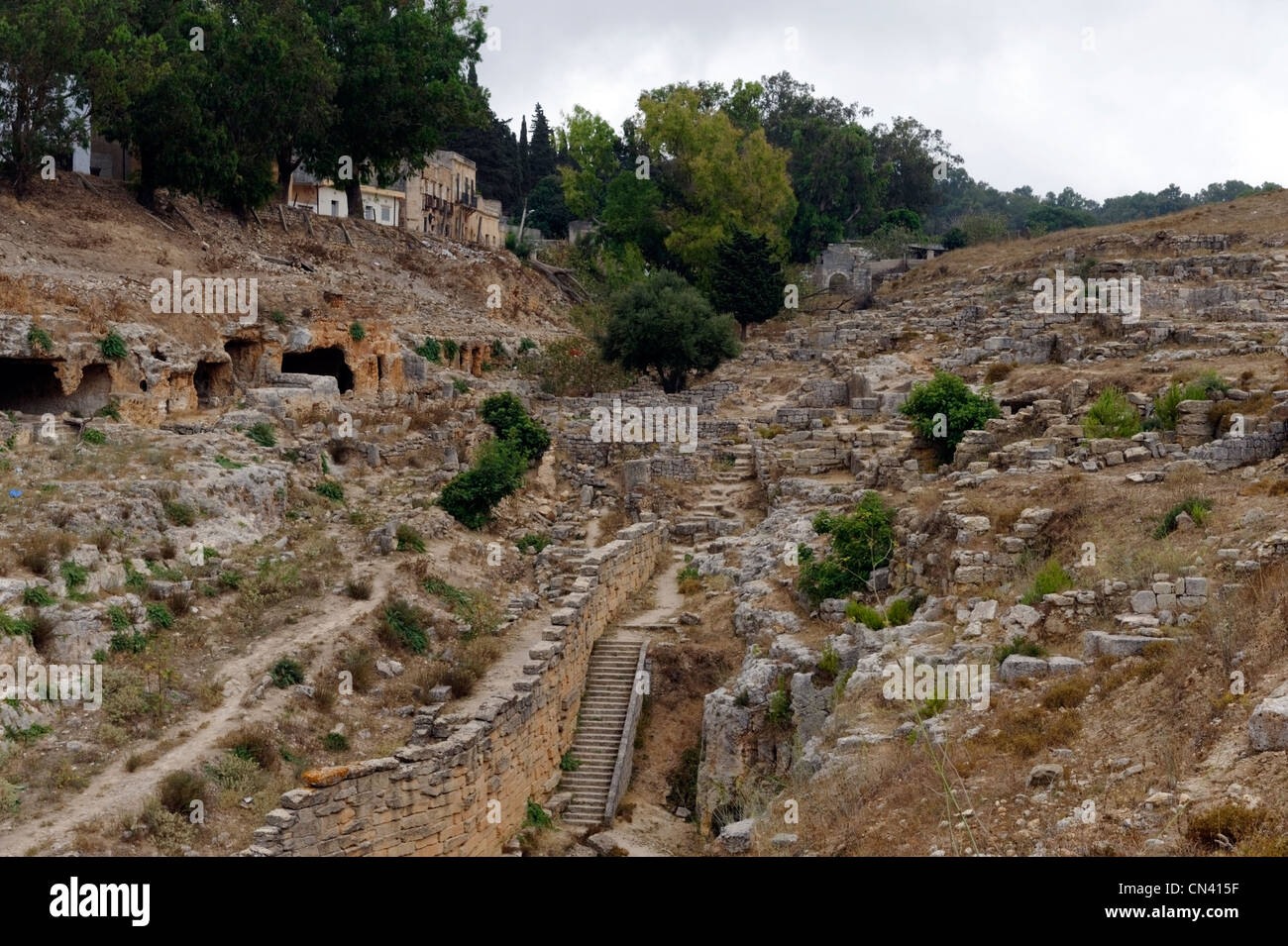 Cyrene. Libya. View of section of the Valley Street of Sacred way as it ...