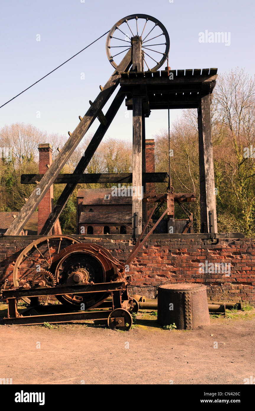 Reconstructed pit head at Blist Hills Victorian Town Stock Photo - Alamy