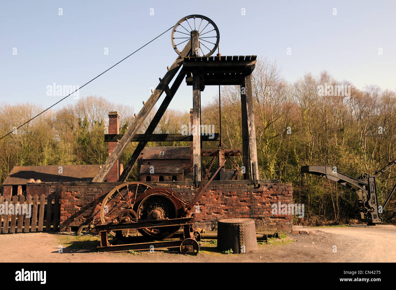 Reconstructed pit head at Blist Hills Victorian Town Stock Photo - Alamy