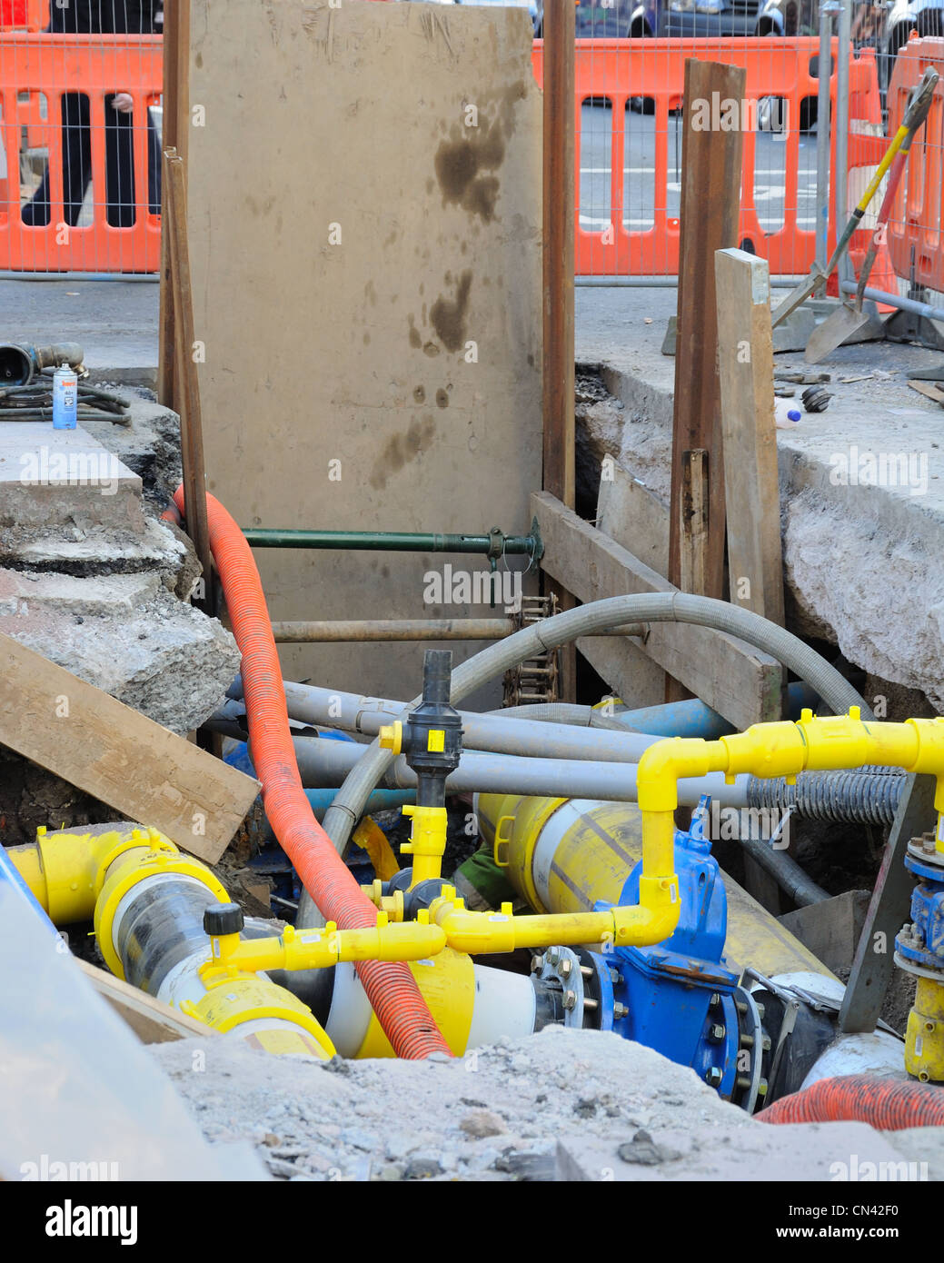 Gas pipe works creating disruption to road traffic Stock Photo - Alamy