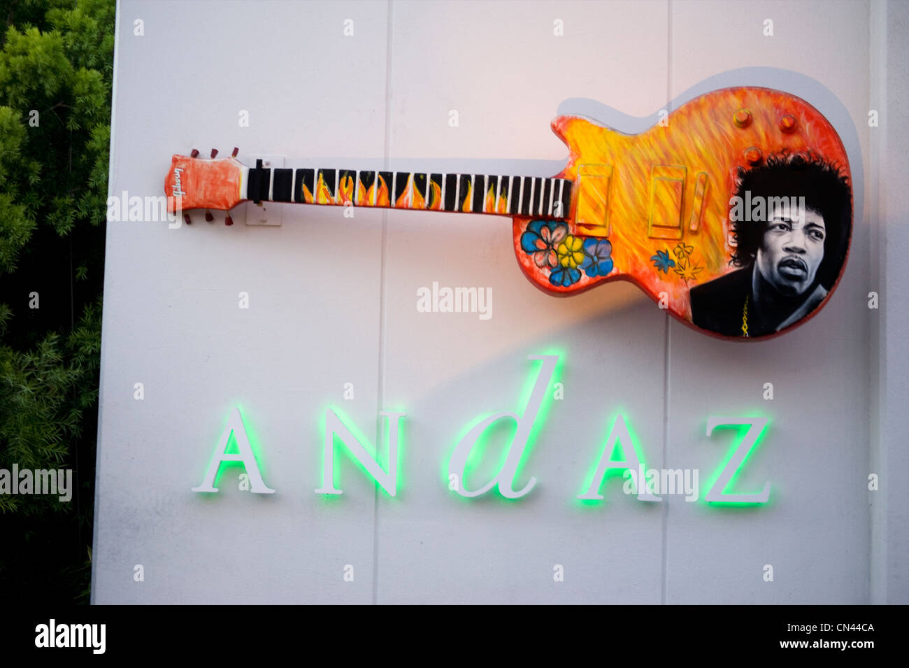 A sign on the Andaz Hotel on the Sunset Strip in Los Angeles features a ...