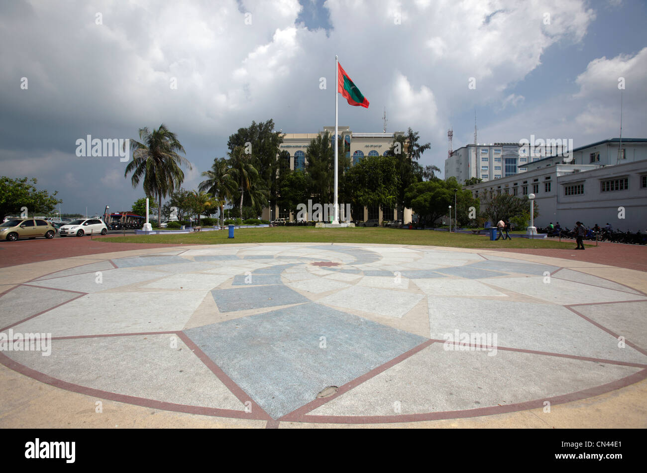 Maldivian flag in city square in front of Sultan Park, Male, Maldives ...