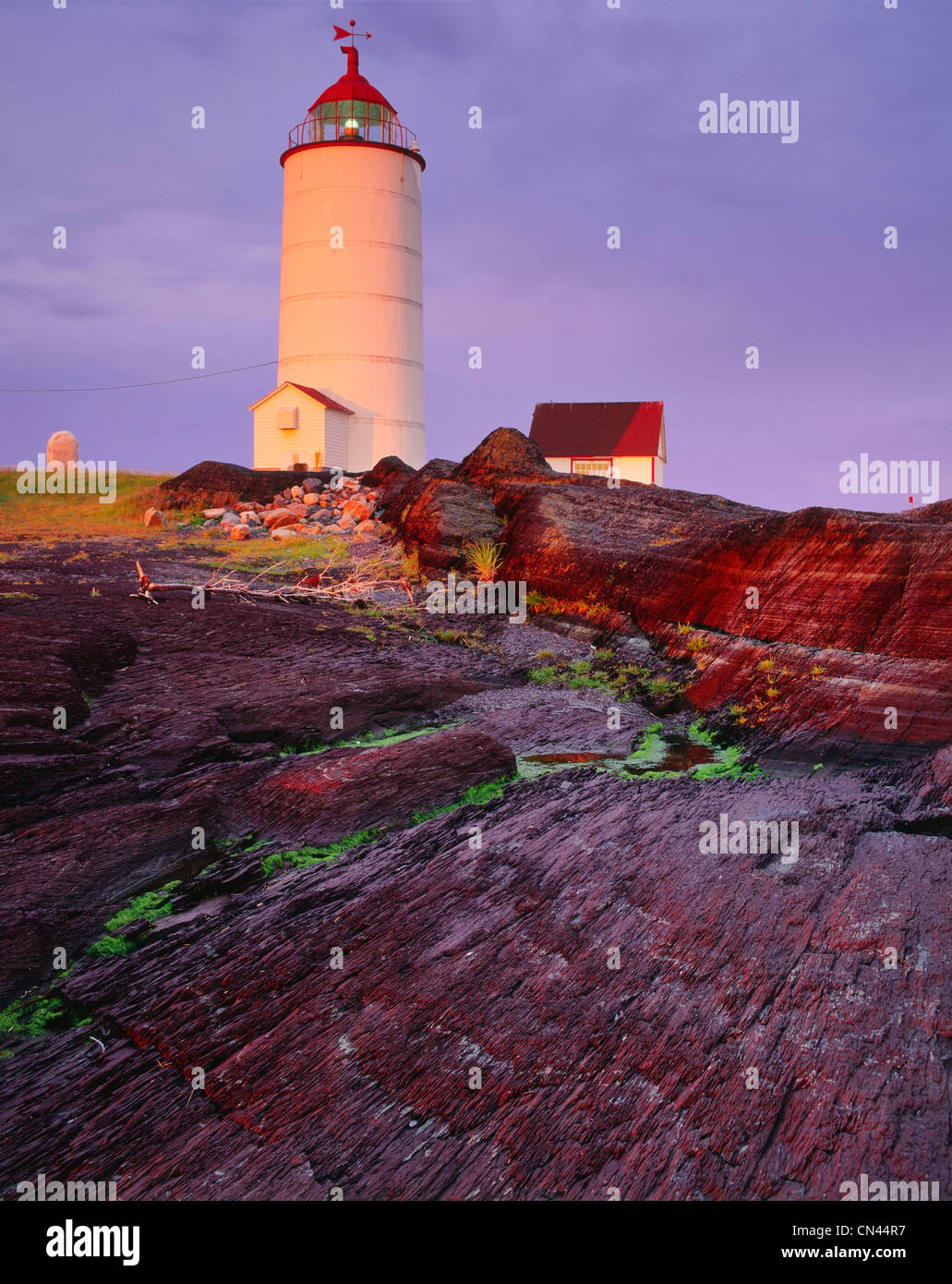Lighthouse at Sunrise, Bas-Saint-Laurent, Quebec Stock Photo - Alamy