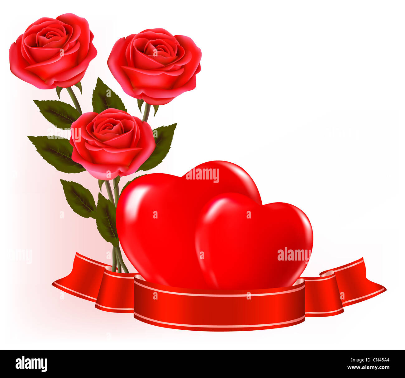 Three roses with heart. Valentine background Stock Photo - Alamy