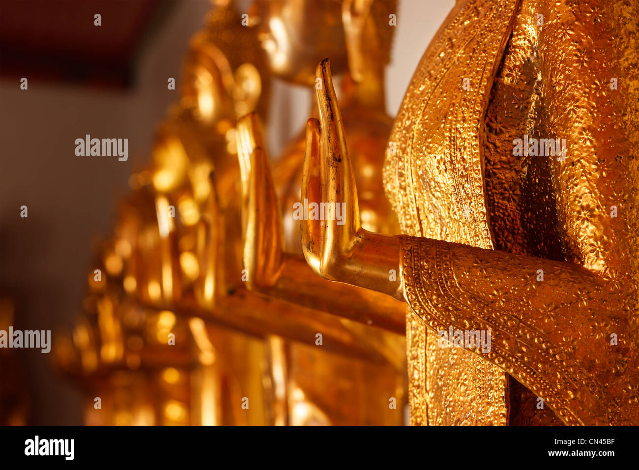 Buddha golden statue blessing hand, Wat Pho, Bangkok, Thailand Stock ...