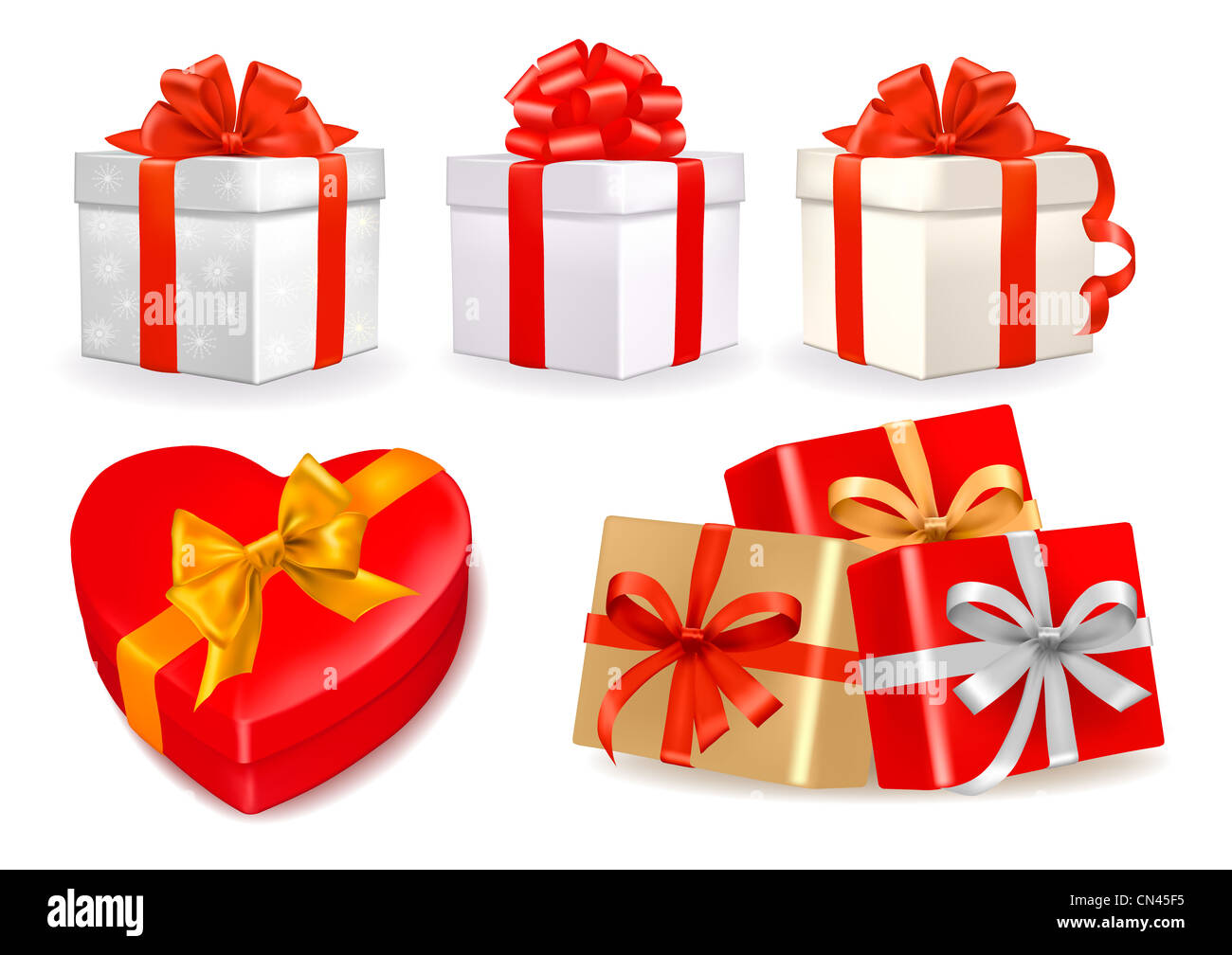 Set of colorful gift boxes with bows and ribbons Stock Photo - Alamy