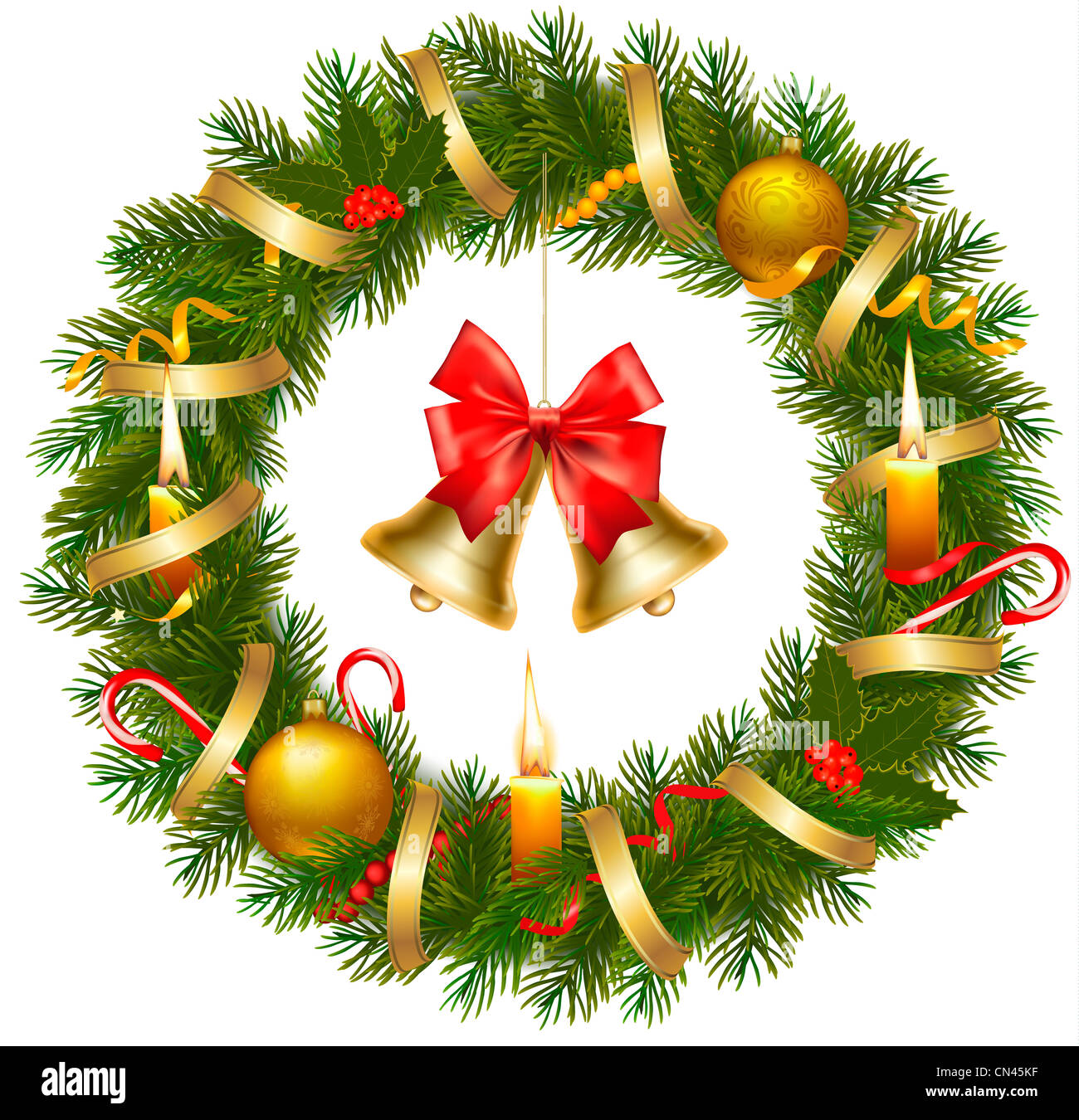 Christmas wreath with christmas tree and bells Stock Photo - Alamy