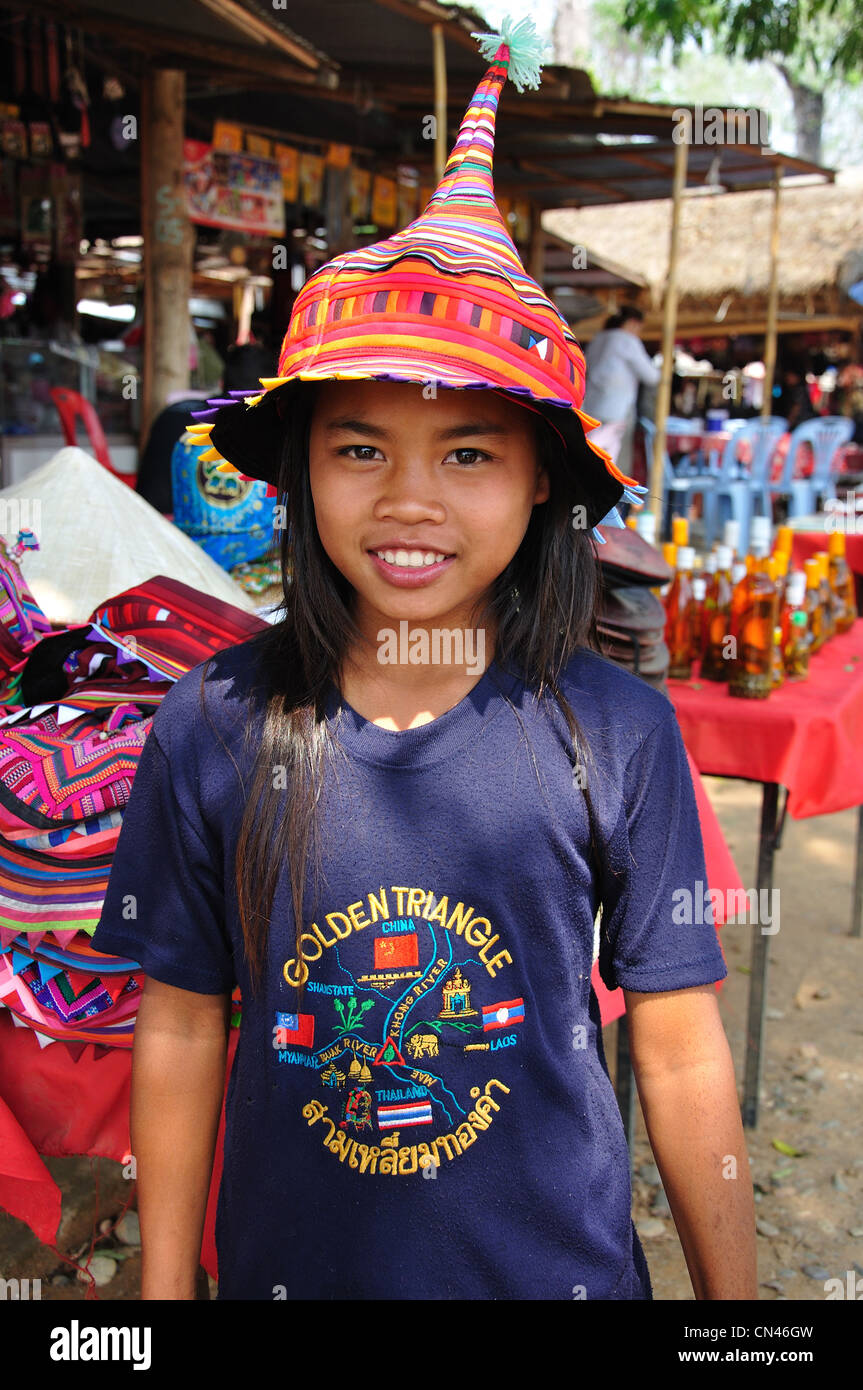 Young Laotian girl in tourist market, Don Sae, Pak Tha Region, Bokèo ...