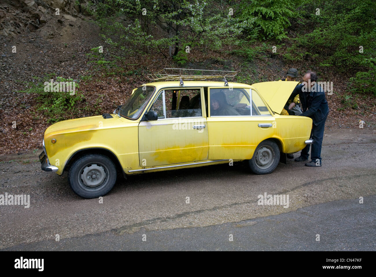 Ukraine, Crimea, Gand Canyon of Crimea, the owner of this Lada offers ...