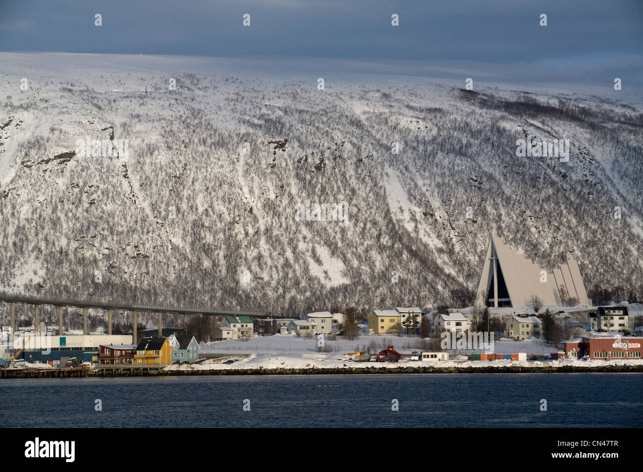 Norway, Troms County, Troms, view of the city in Winter with ...