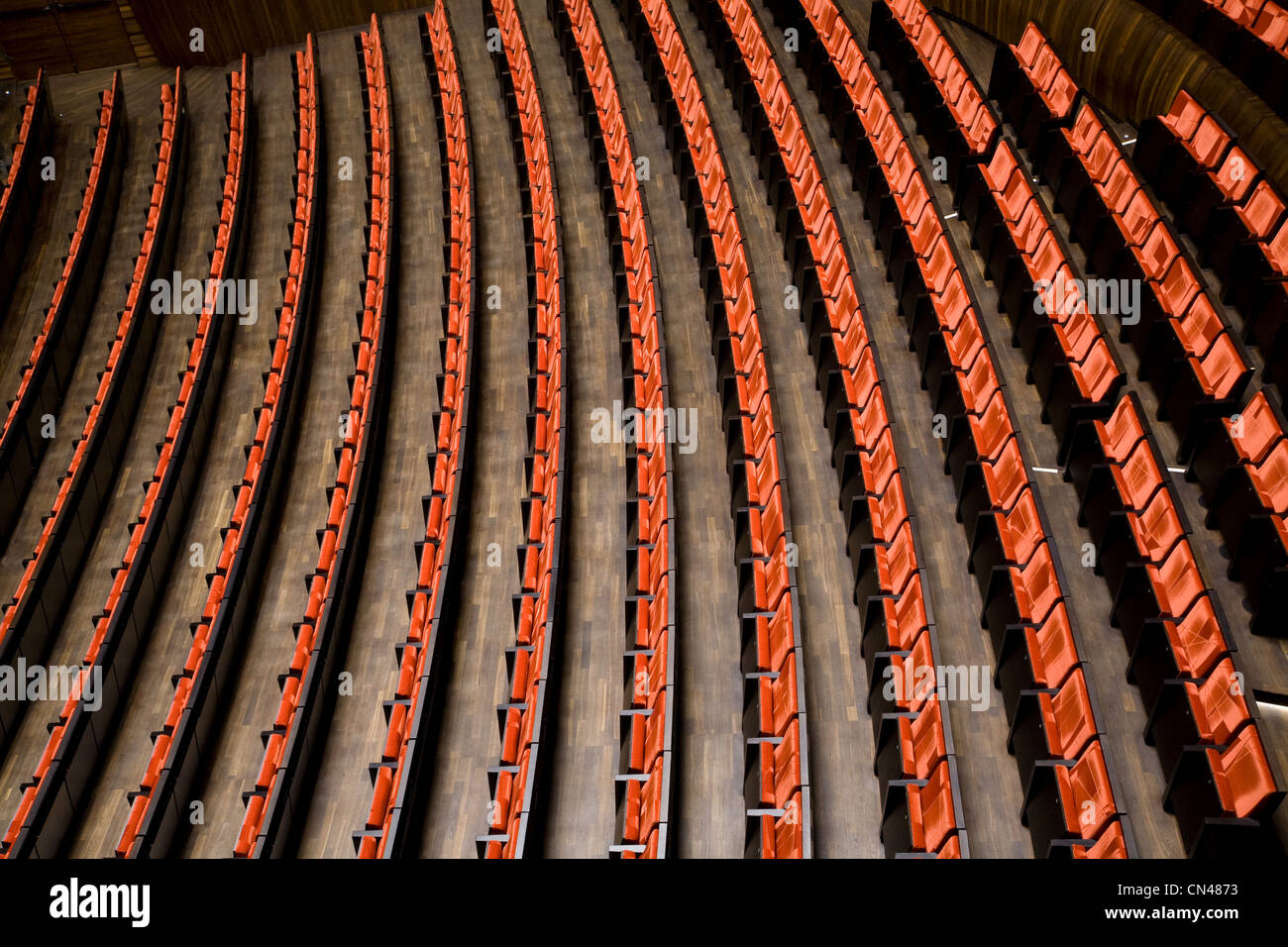 Norway, Oslo, seats in the ballroom of the new Opera house by Snohetta ...