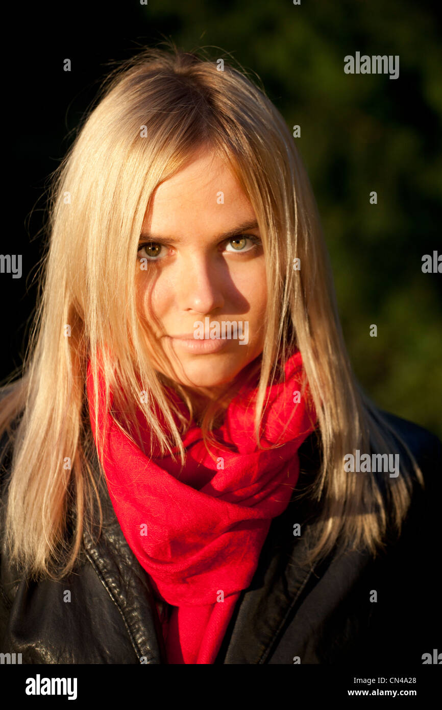 Portrait close up woman blonde intense hi-res stock photography and ...