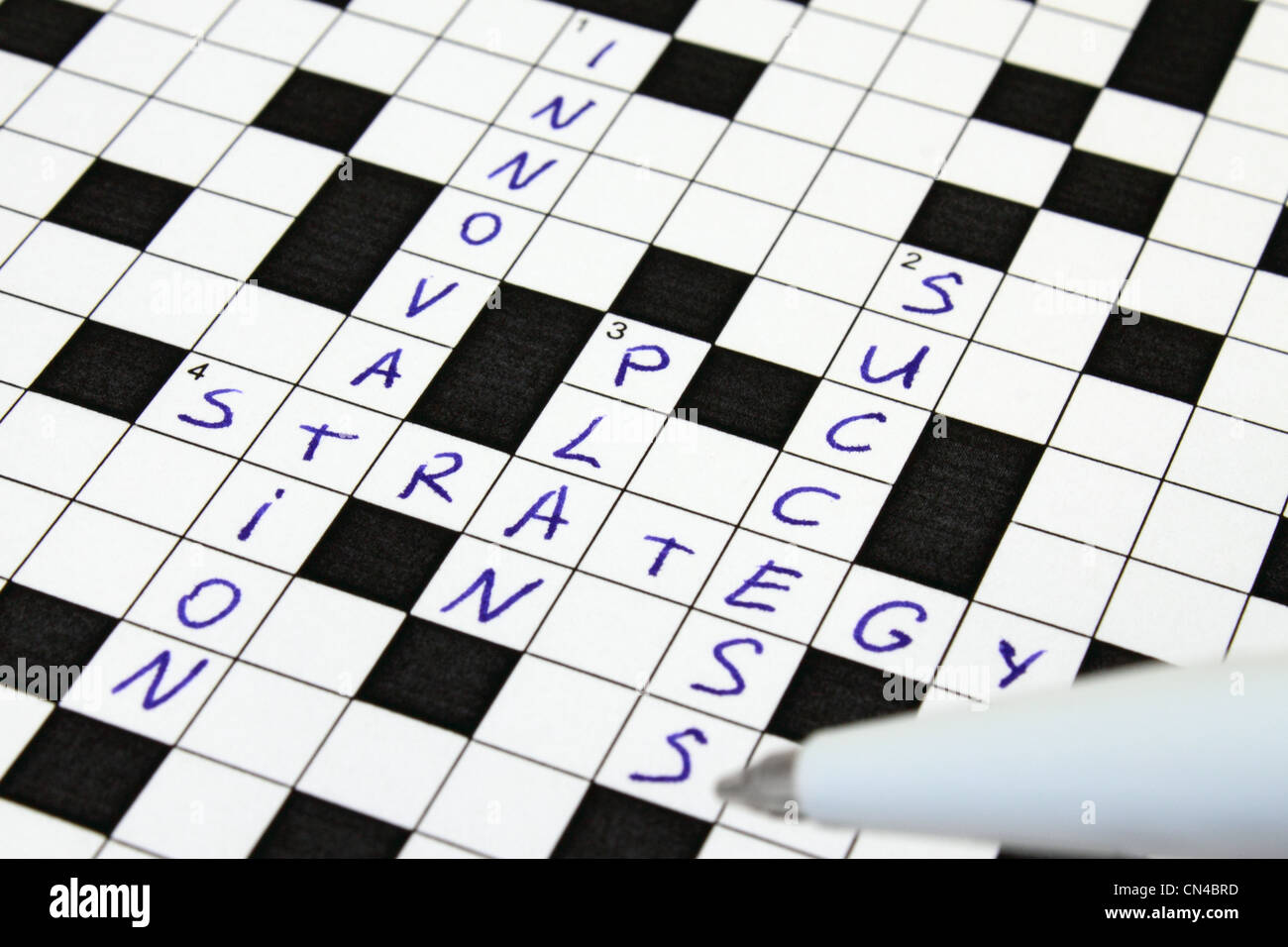 Innovation, Strategy, Plan, Success Crossword and Pen Stock Photo - Alamy