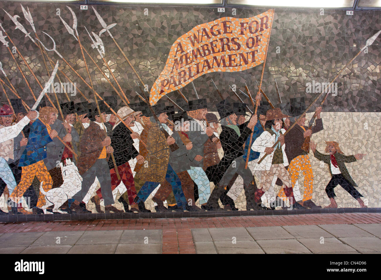 Memorial mosaic depicting the Chartist Movement march in newport that ended with more than ...