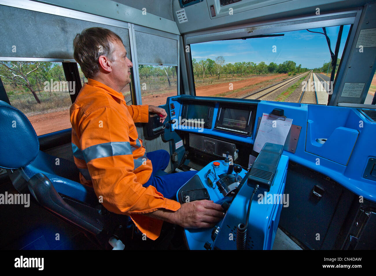 Australia, Northern Territory, Darwin, Ghan train, the driver Peter ...