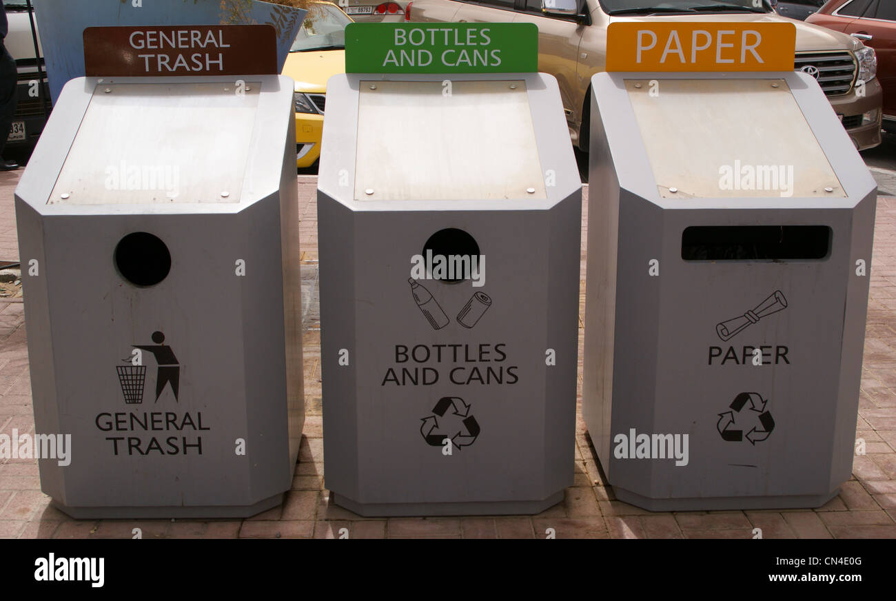 Street recycling bins, Dubai, United Arab Emirates Stock Photo - Alamy