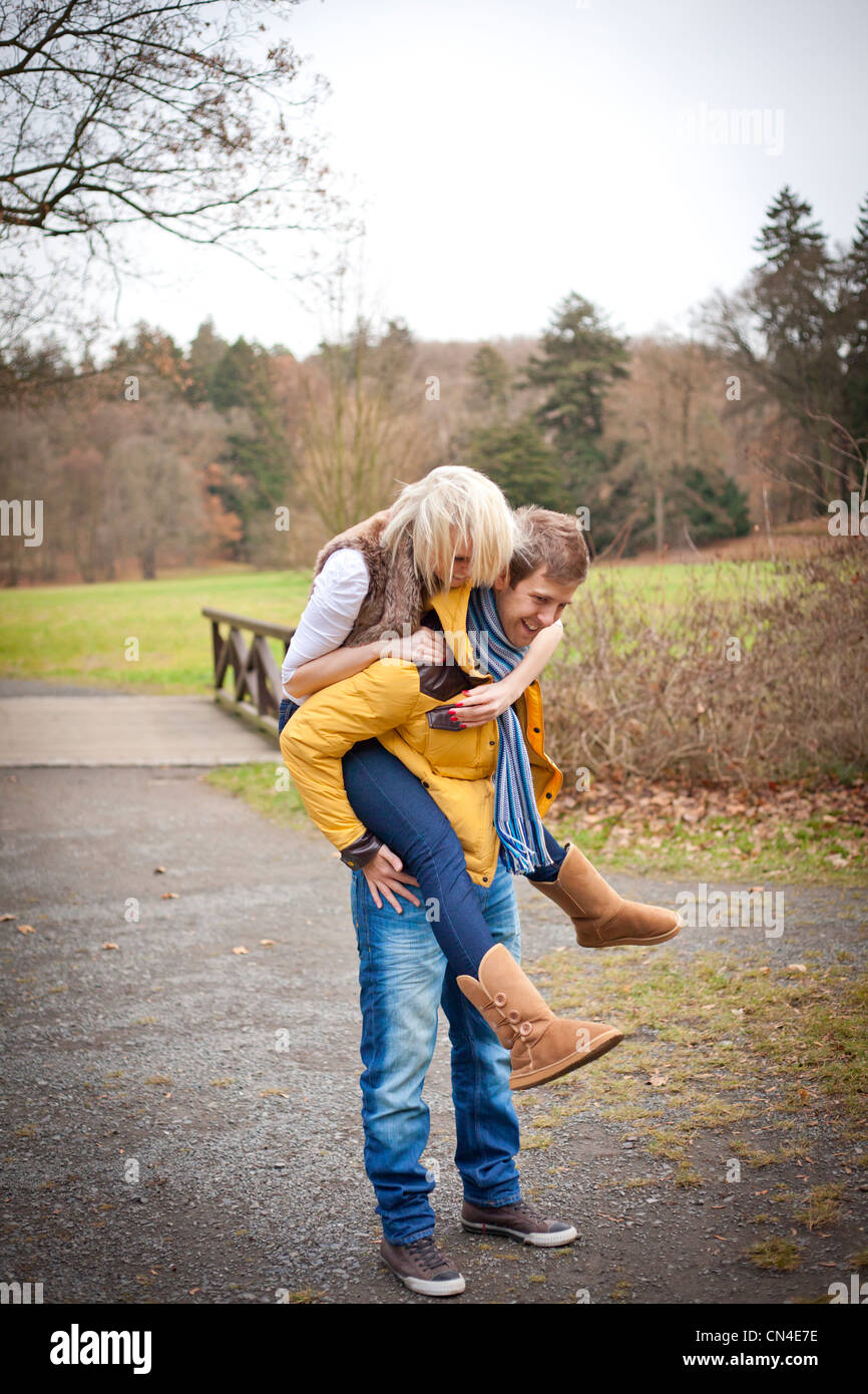 Woman in mans jacket hi-res stock photography and images - Alamy