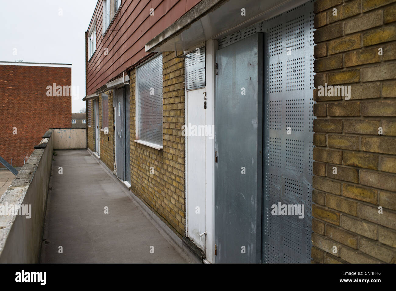 Boarded up social housing on sink estate in Basildon, Essex. The estate ...