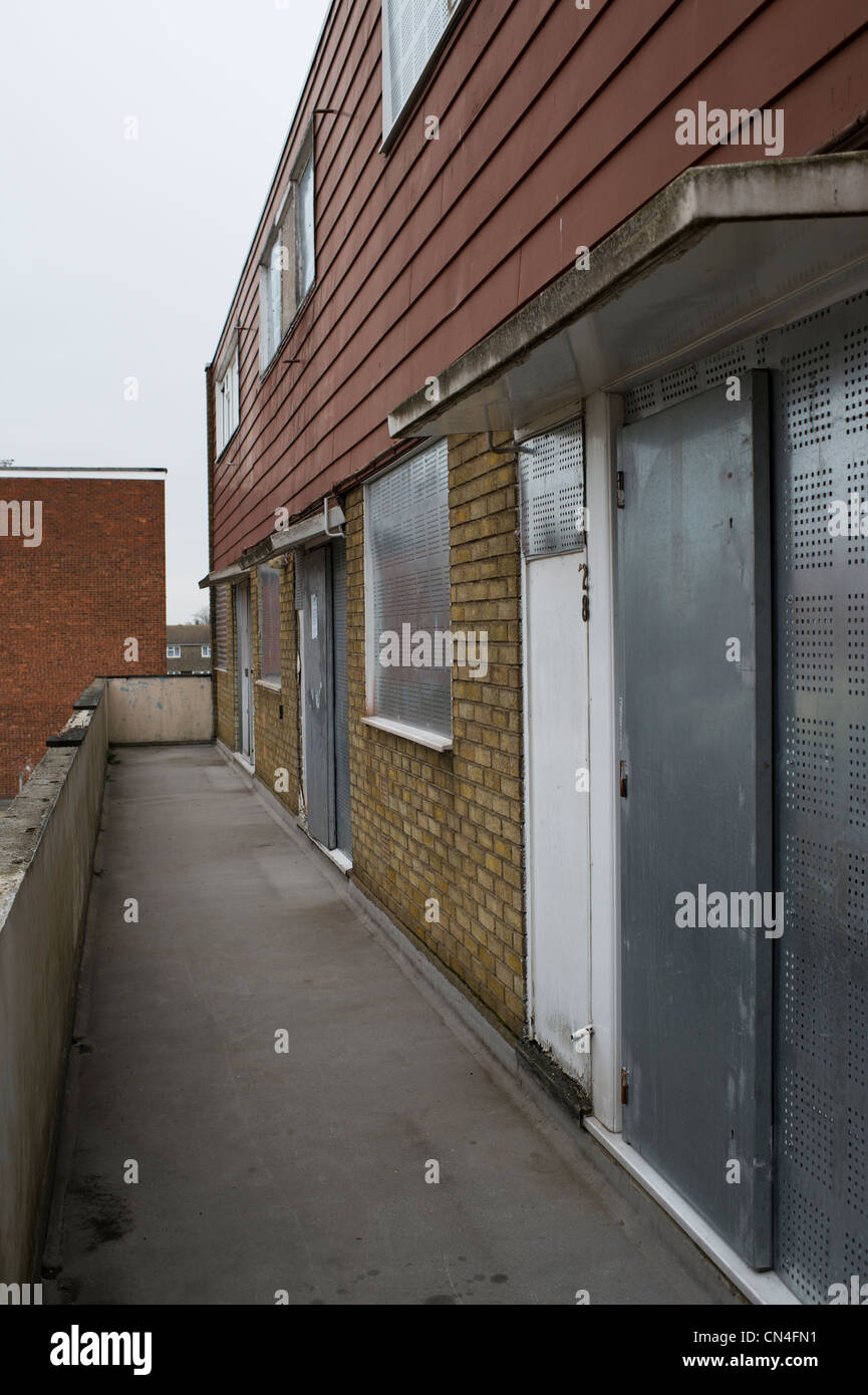 Boarded up social housing on sink estate in Basildon, Essex. The estate ...