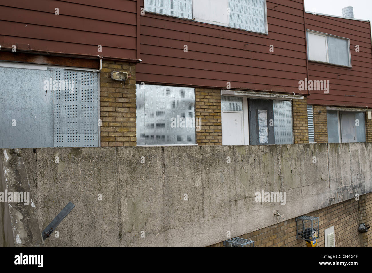 Boarded up social housing on sink estate in Basildon, Essex. The estate ...